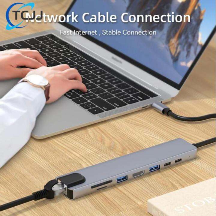 Usb C Adapter Pd Charge 8-in-1 Type-c Splitter 100mbps New For Laptop Usb 3.0 Usb-c Hub Usb-c ...