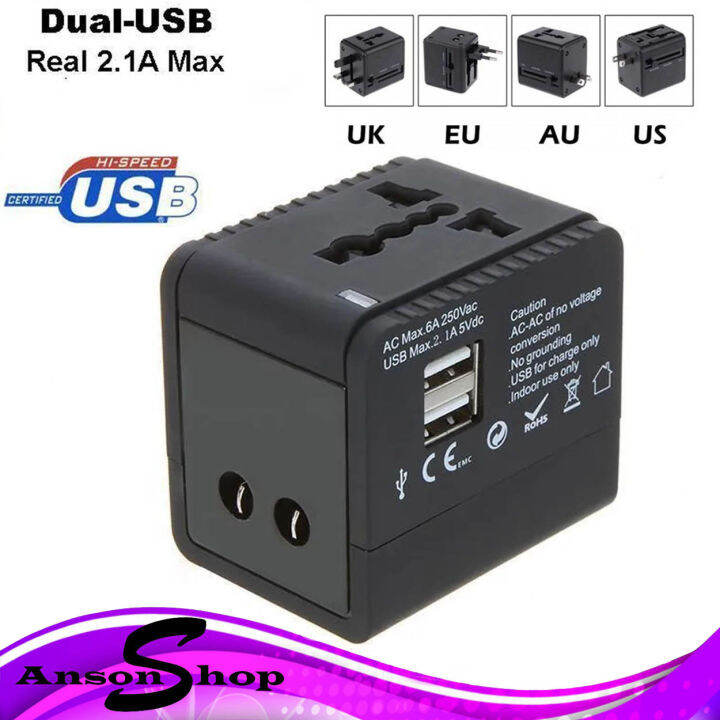 Universal Travel Adapter | Built-in Dual USB Charger | Universal Plug ...