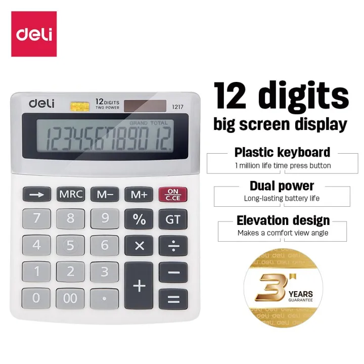 Deli Kalkulator 12 Digit tampilan LCD besar berkualitas garansi 3 tahun ...
