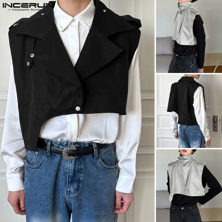 Beehoo INCERUN เสื้อกั๊กครอปเอวต่ำอเนกประสงค์สำหรับผู้ชาย,เสื้อโค้ทแขน ...
