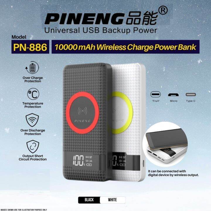 PINENG PN-886 10000mAh Wireless Charge Polymer Power Bank | Lazada
