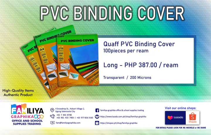 Long / Quaff PVC Binding Cover / Clear 200 microns 100's per ream ...