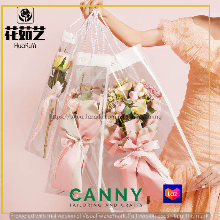 10 PCS TRENDY FLOWER TRANSPARENT BAG WITH HANDLE / BEG BUNGA DENGAN ...