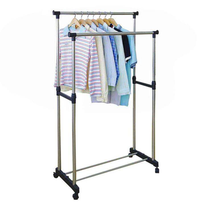 Double Pole Standing Adjustable Stainless Steel Clothes Rack | Lazada PH