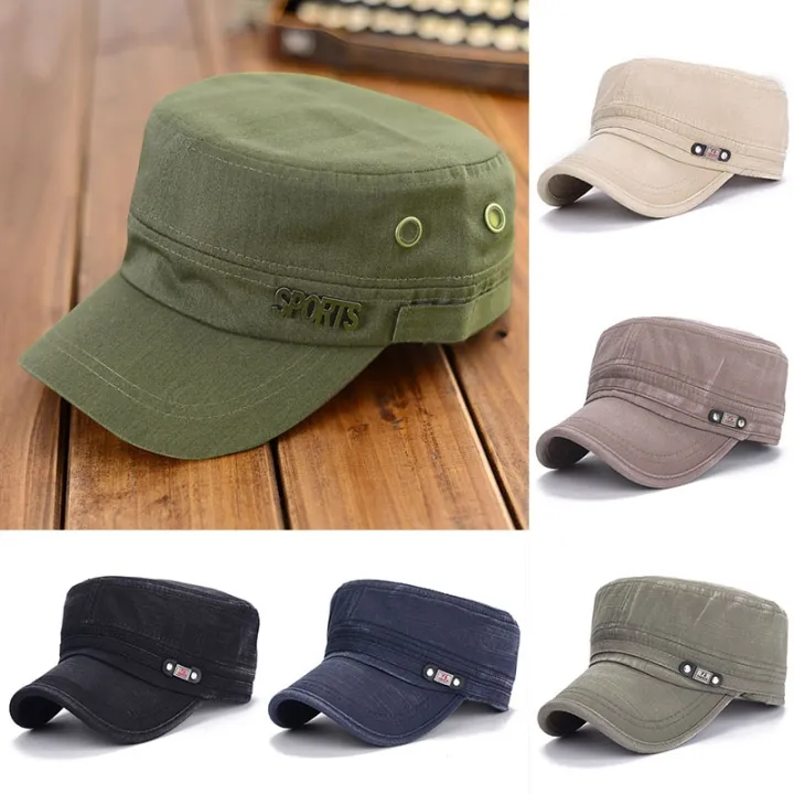Washed Cotton Military Caps Men Cadet Army Cap Unique Design Vintage ...