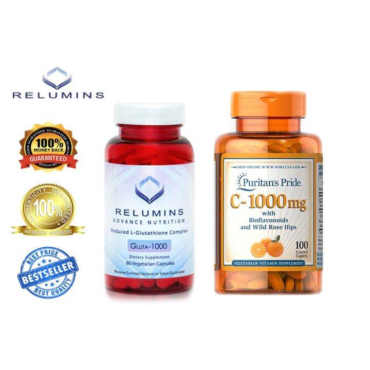 Relumins Gluta 1000 60 Capsules & Puritan's Pride Vitamin C 1000mg ...