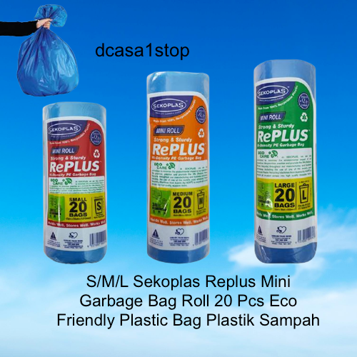 🌟 S/M/L SEKOPLAS Blue Replus Mini Garbage Bag Roll 20 Pcs Eco Friendly ...