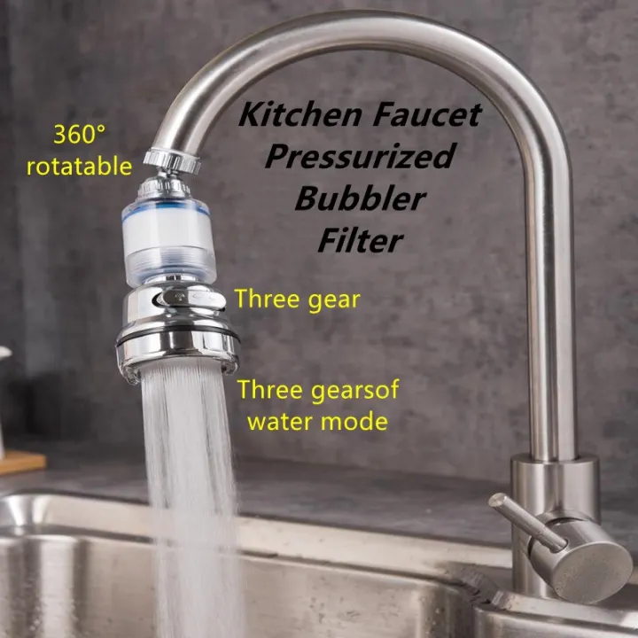 Kitchen Water Tap Faucet Three Modes Pressurized Bubbler Filter Water ...
