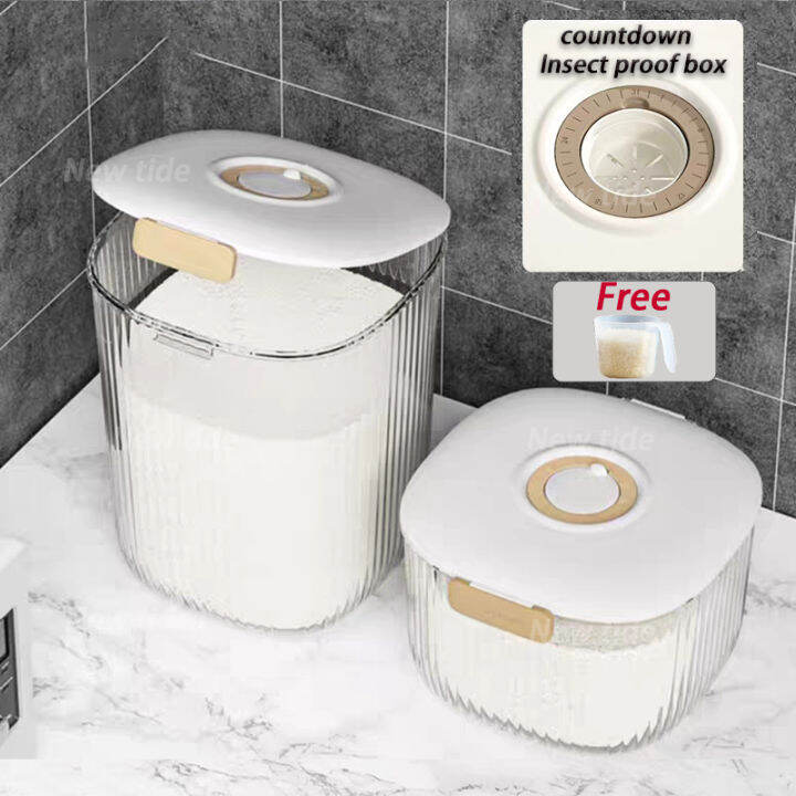【Free cup】Rice Storage Container 5/10KG Sealed Rice Dispenser Cylinder ...