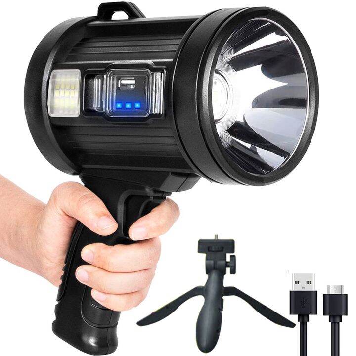 LED Solar Rechargeable Flashlight Search Light 200000 Lumens Portable ...