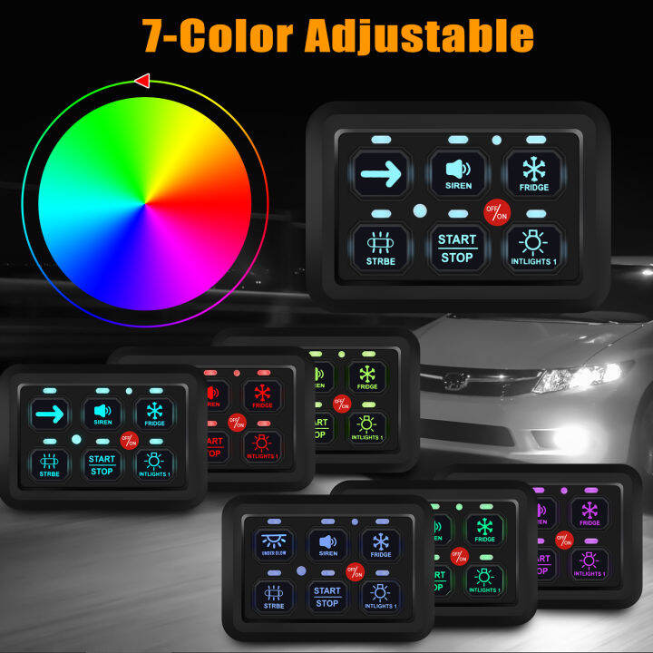 6 Gang Switch Panel On Off Control With 7 Colors LED Light Electronic ...
