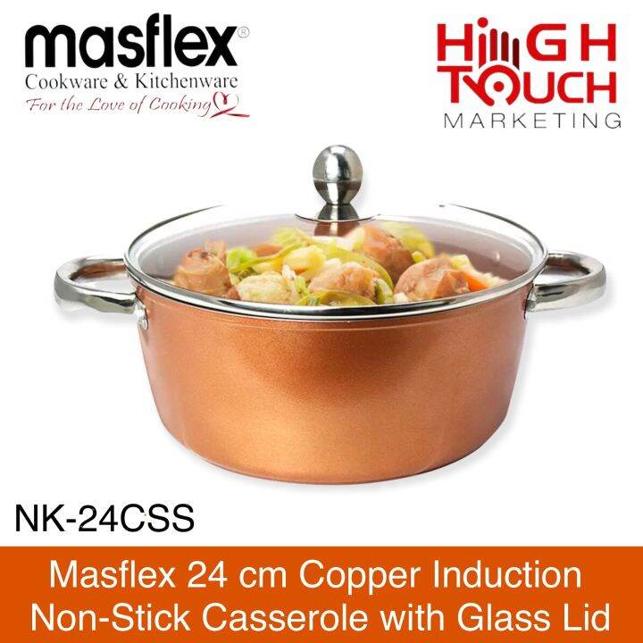 Masflex 24 cm Copper Series Induction Non-Stick Casserole with Glass ...