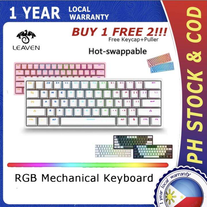 100 Authentic ™☏ LEVEN K620 61Key Mechanical Keyboard RGB hotswapble ...