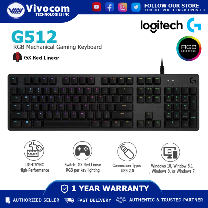 SALE!! Logitech G512 Carbon GX Red Linear Switch RGB Mechanical Gaming ...