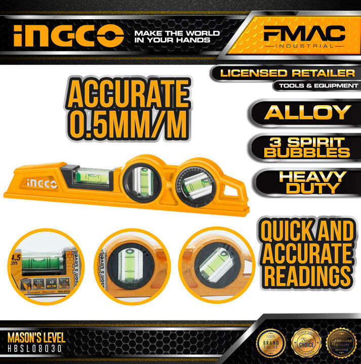 INGCO Mason's Level 24.5cm Leveling Tool HBSL08030 FMAC⭐⭐⭐⭐⭐ | Lazada PH