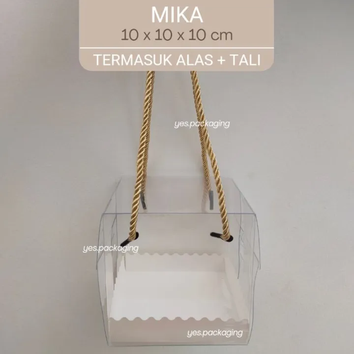 [10x10x10cm] MIKA TALI Box Kotak Mika Handle Tali Clear Transparan Cake ...