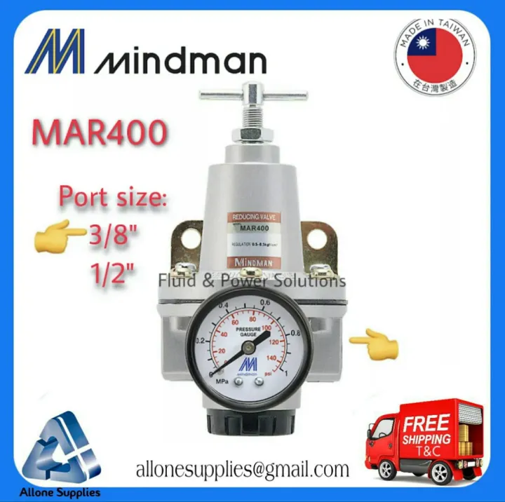 Mindman MAR400 3/8" and 1/2" Air Regulator Unit "Made in Taiwan" Air ...
