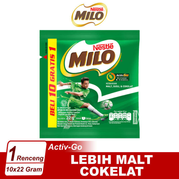 Milo Activ-Go 1 Renceng [10 Pcs Free 1 - 22gr] / Minuman Serbuk Cokelat ...