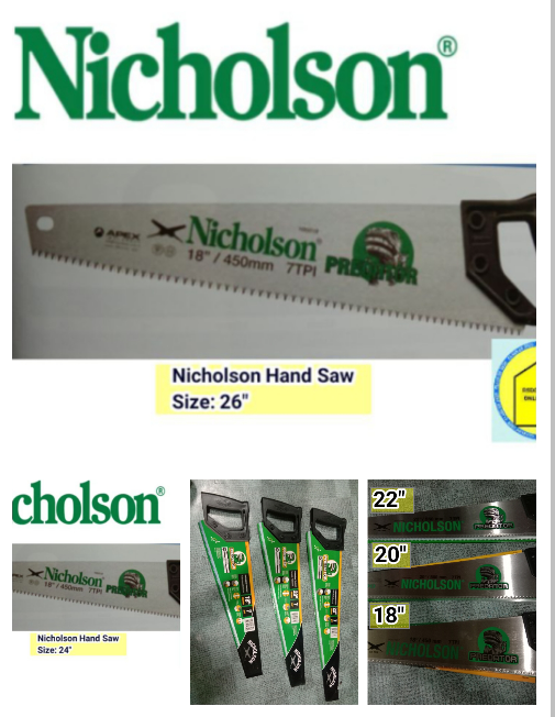 NICHOLSON HAND SAW (18", 20", 22", 24", 26") ABS HANDLE | Lazada PH