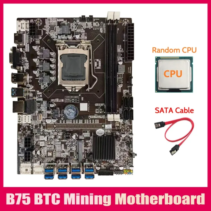 B75 BTC Mining Motherboard+Random CPU+SATA Cable LGA1155 8XPCIE USB Adapter DDR3 MSATA B75 USB ...
