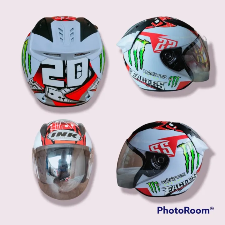 HELM CENTRO MOTIF MONSTER PUTIH EMBOSS SNI PAKING CEPAT | Lazada Indonesia