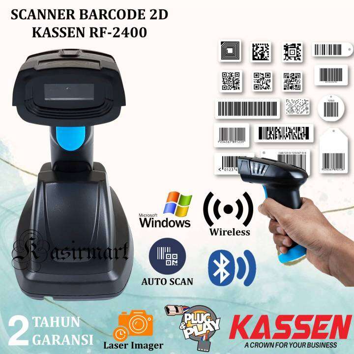 Kassen RF-2400 Scanner Barcode 1D 2D Wireless Up to 400M RF2400 Scan QR ...