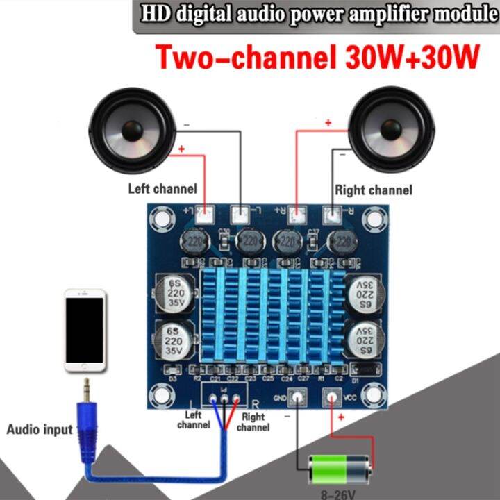 XH-A232 30W+30W 2.0 Channel Digital Stereo Audio Power Amplifier Board ...