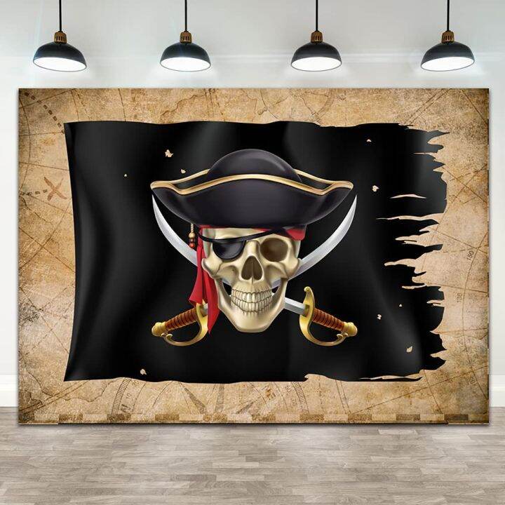 Photography Backdrop Boys Birthday Pirate Theme Background Skull ...