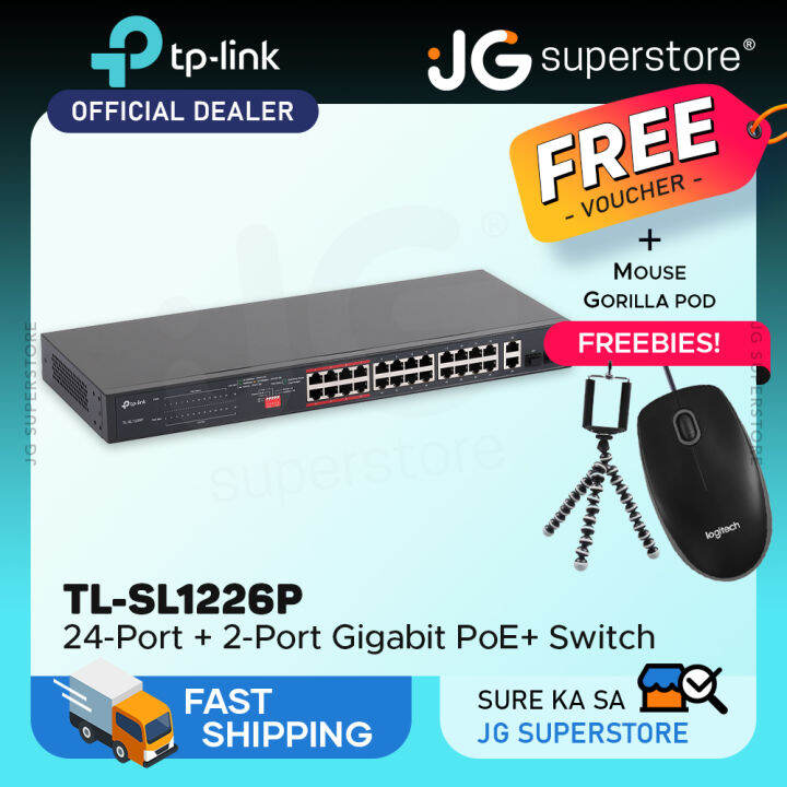 TP-Link TL-SL1226P 24-Port 10/100Mbps + 2-Port Gigabit Unmanaged PoE+ ...