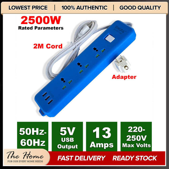 2-4M Socket Extension Outlet 3 USB Ports, Extension Cord, Overload ...
