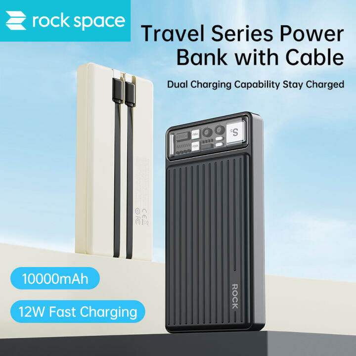 Rock Space P96 10000mAh Power Bank with Built-in Cables 12W Type-C ...