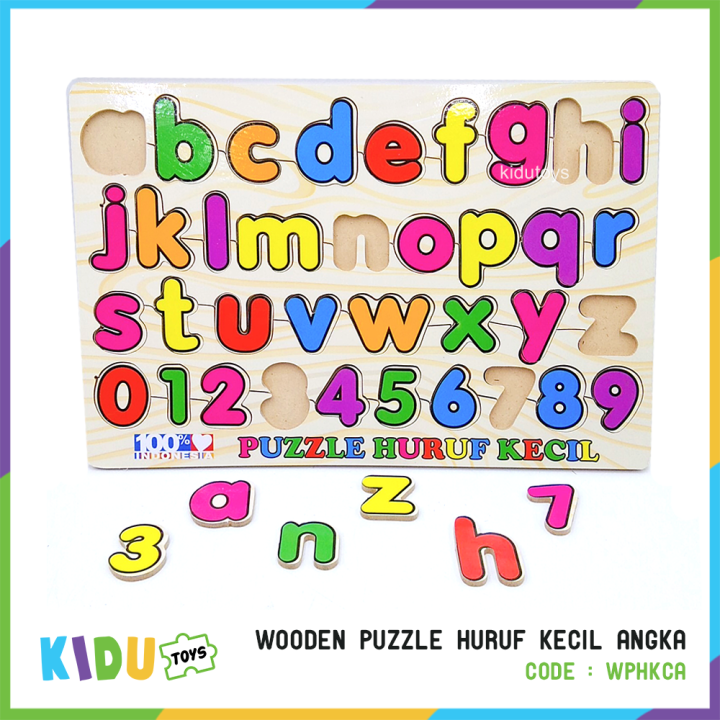 Mainan Edukasi Anak Puzzle Kayu Abjad Alphabet Huruf Kecil Angka Small Letter Number ABC 123 ...