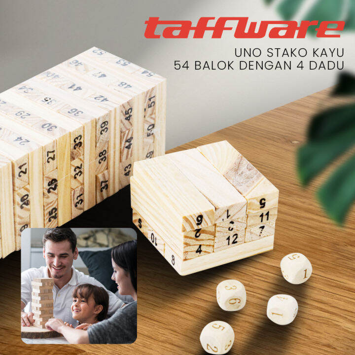 Permainan Balok Stako Kayu 54 Balok dengan 4 Dadu - Brown | Lazada ...