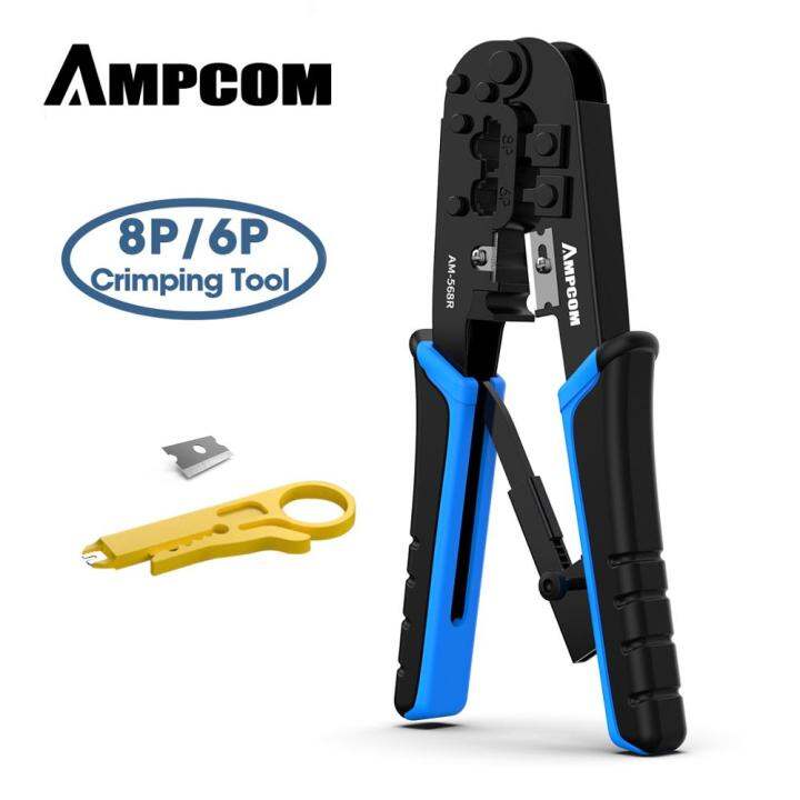 AMPCOM RJ45 Crimper RJ11 RJ45 Crimping Tool Ethernet LAN Network Cable Crimper Cutter Stripper ...