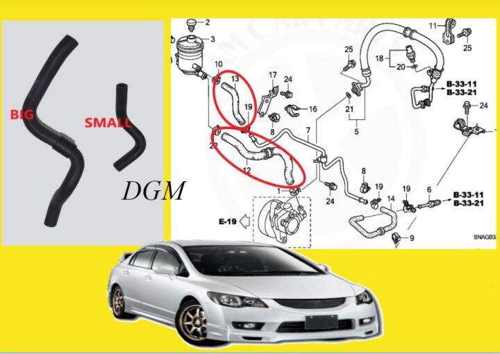 Honda Honda Civic FD FD1 SNA 1.8 2007-2012y Power Steering Hose (Oil tank) 1Set 2Pcs Big & Small ...