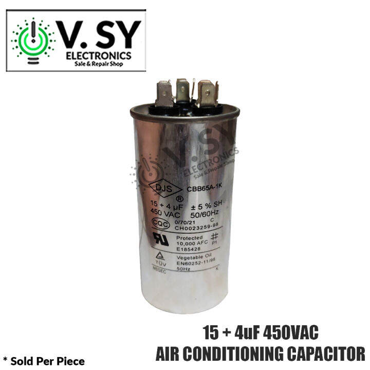 CBB65A-1K 15+4uF 450V AC Motor Run Aircon 5% Dual Capacitor 15uF + 4uF ...