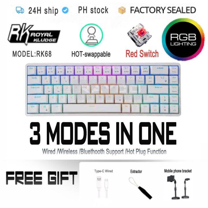 Royal Kludge G68 RK837 (rk68) RGB HotSwap Bluetooth/2.4GHz/Wired Tri ...