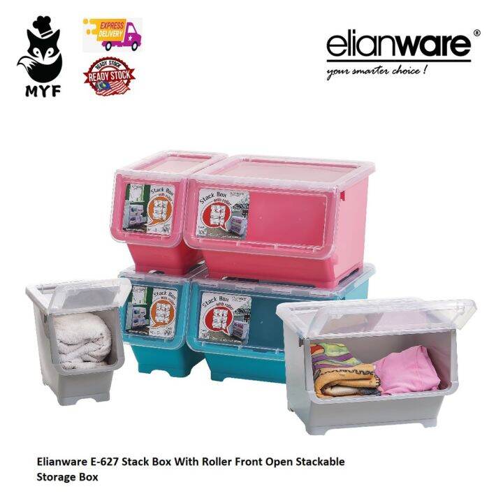 Elianware E-627 Stack Box With Roller Front Open Stackable Storage Box ...