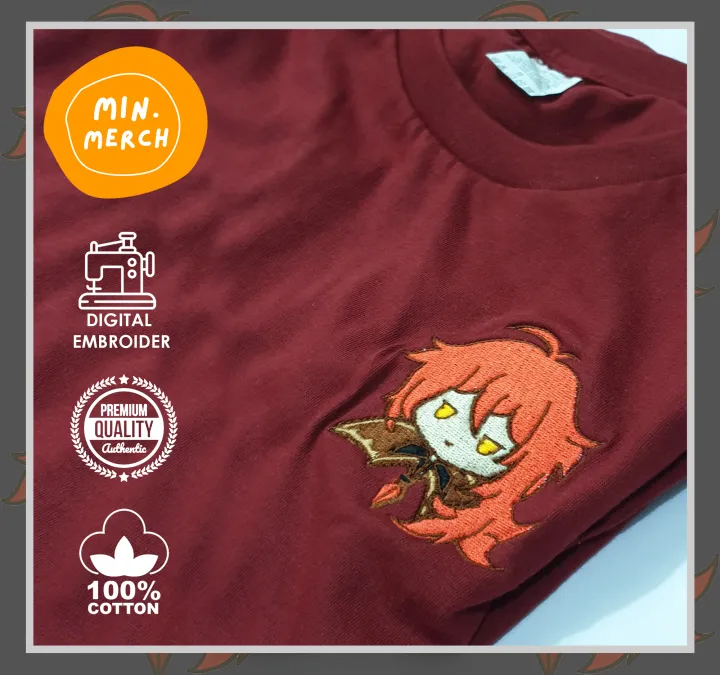 Genshin Impact T-shirt EMBROIDERED Diluc (Gray or Red) | Lazada PH