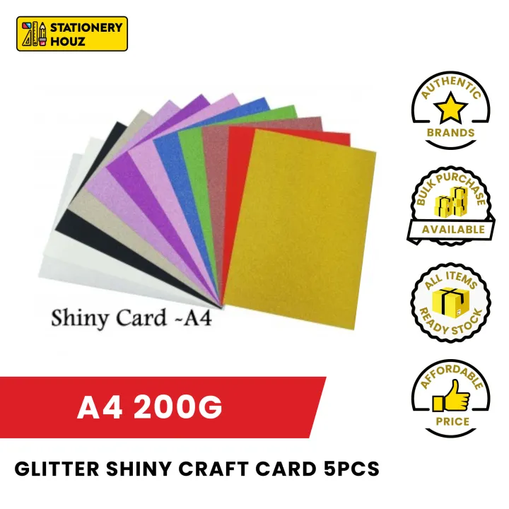 Stationery Houz A4 200g Glitter Shiny Craft Card - 5pcs per color / Assorted Colors Glitter Card ...