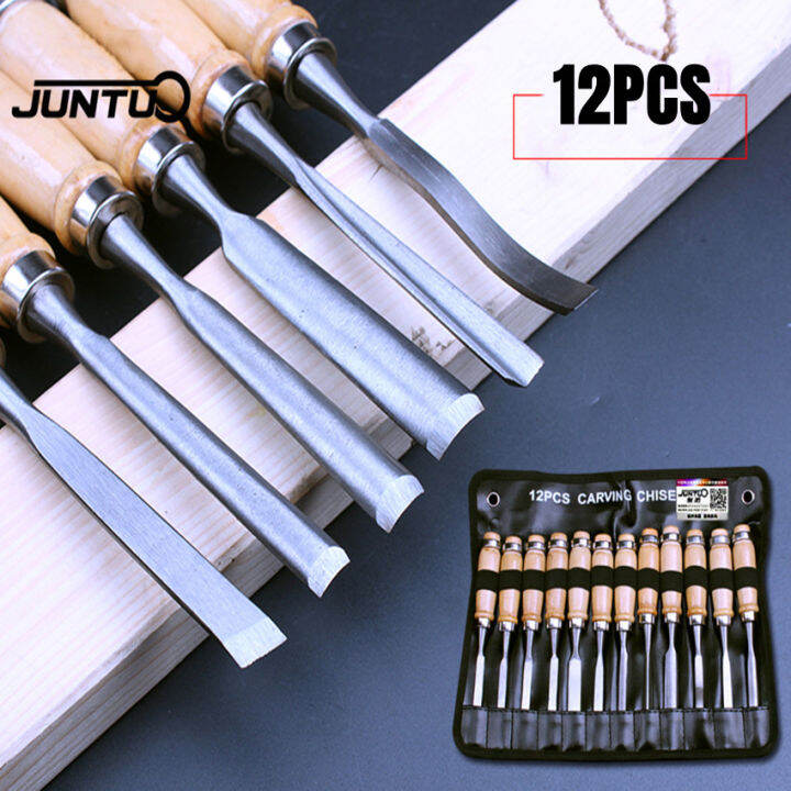 12 ชิ้นงานไม้มือสิ่วไม้แกะสลักไม้ gouges diy เครื่องมืองานฝีมือชุดพร้อม ...