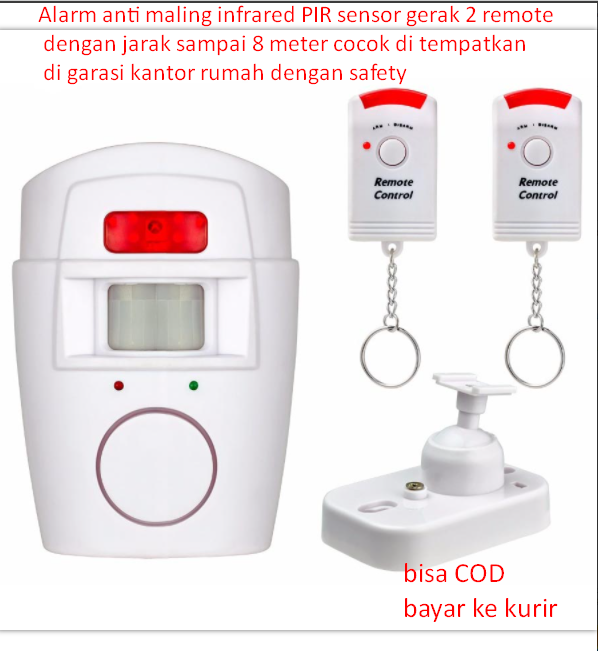 Alarm Anti Maling Infrared Pir Sensor Gerak 2 Remote Dengan Jarak