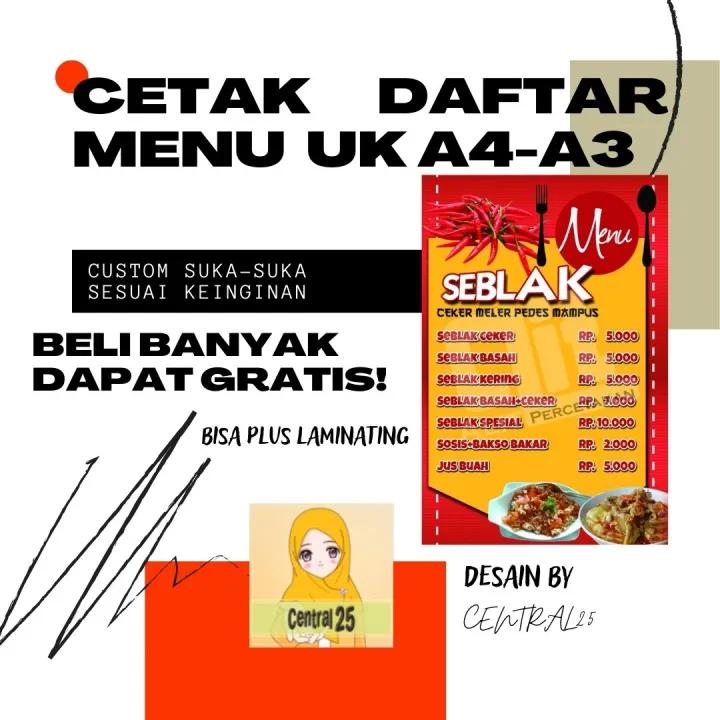 CETAK POSTER USAHA SEPERTI DAFTAR MENU MAKANAN MINUMAN DSB BISA CUSTOM ...