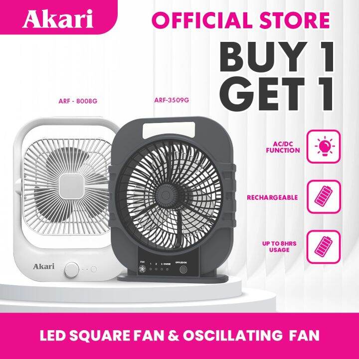 Akari Buy 1 Get 1 - Akari 8" Rechargeable Oscillating Desk Fan with LED ...