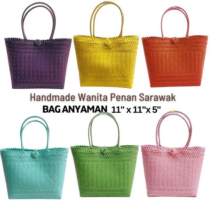 11"x11" - Plain Beg Anyaman Sarawak/ Tote Bag Women / PVC Bakul Anyaman ...