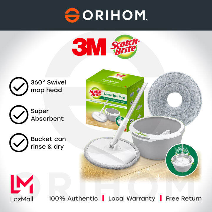 3M SCOTCH-BRITE T6 Single Spin Mop with Bucket Set/Refill Microfiber ...
