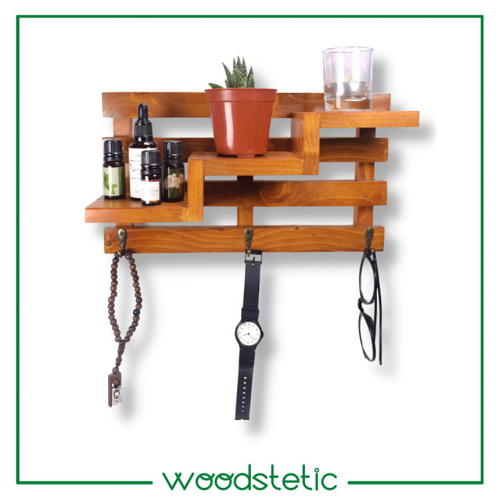 Rak Dinding Jati Rustic Minimalis Dengan Key Holder Gantungan Kunci ...