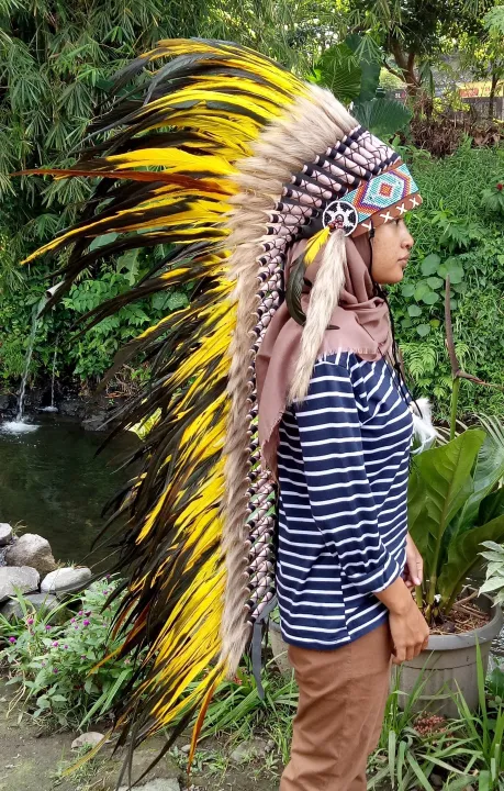 warbonnet / topi indian / topi pentas seni / topi bulu ayam / topi ...