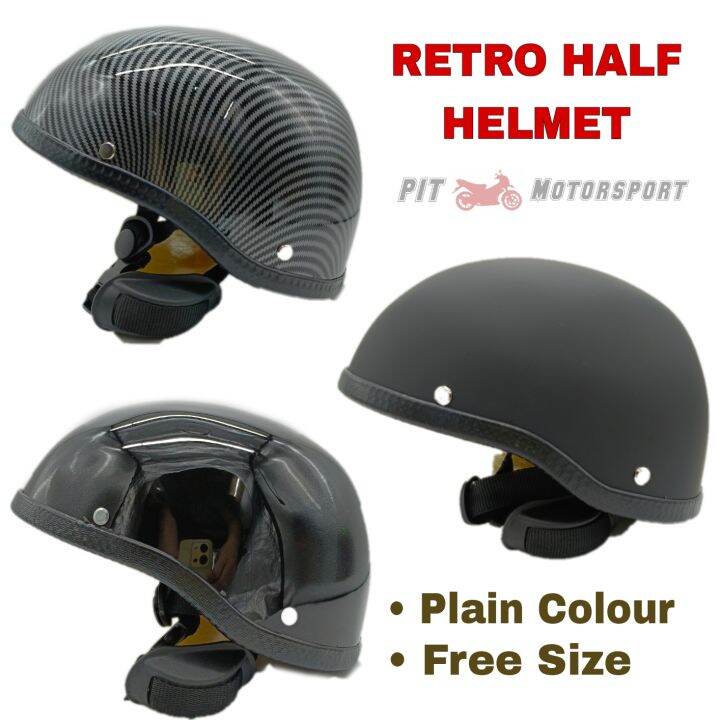 Retro Half Cut Helmet Free Size Plain Colour Kosong Black Matt Black ...