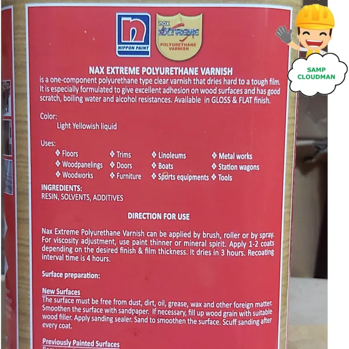 Nippon Nax Extreme Polyurethane Varnish Clear Gloss Wood Floor Furniture Varnish 1 Liter HB ...